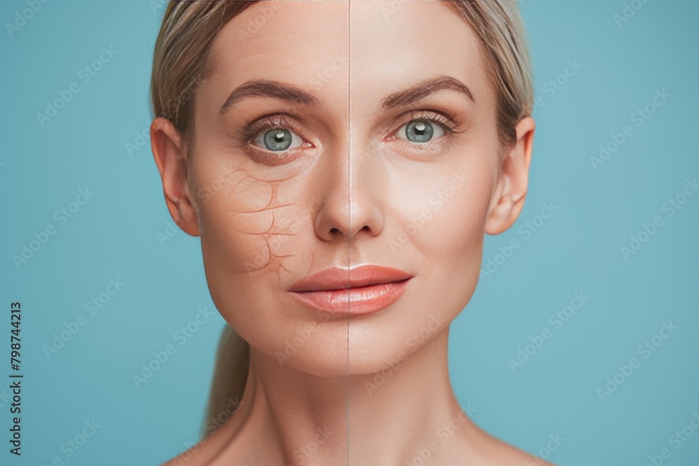 Skincare and makeup trends for two-faced portrait halves offer age and ...