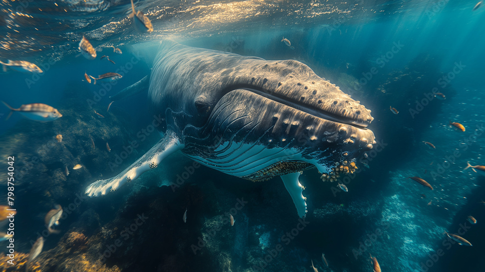 1. Majestic Encounter: A colossal humpback whale glides gracefully ...