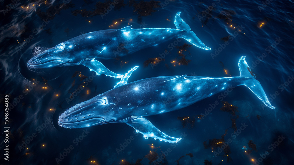 8. Whale Song: Bathed in the soft glow of bioluminescent organisms, a ...