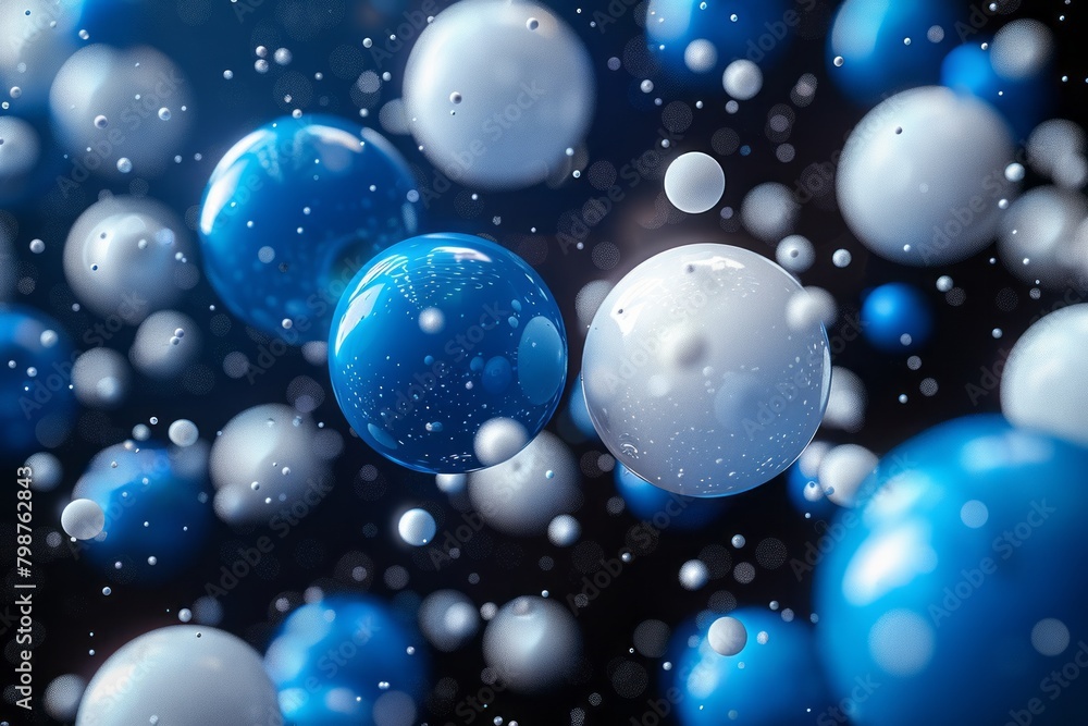 3D rendering of a blue and white abstract background with spheres of ...
