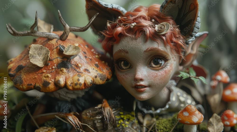 A photo of a realistic 3D rendering of a Fae in the forest with a ...