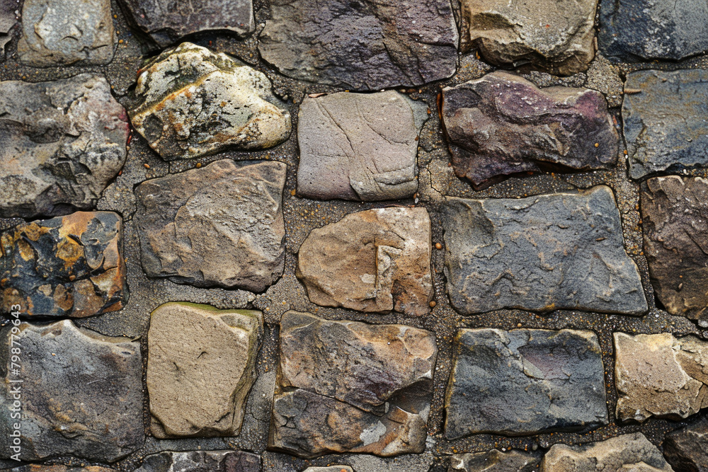 Textured surface of cobbled stones, showcasing their irregular shapes ...