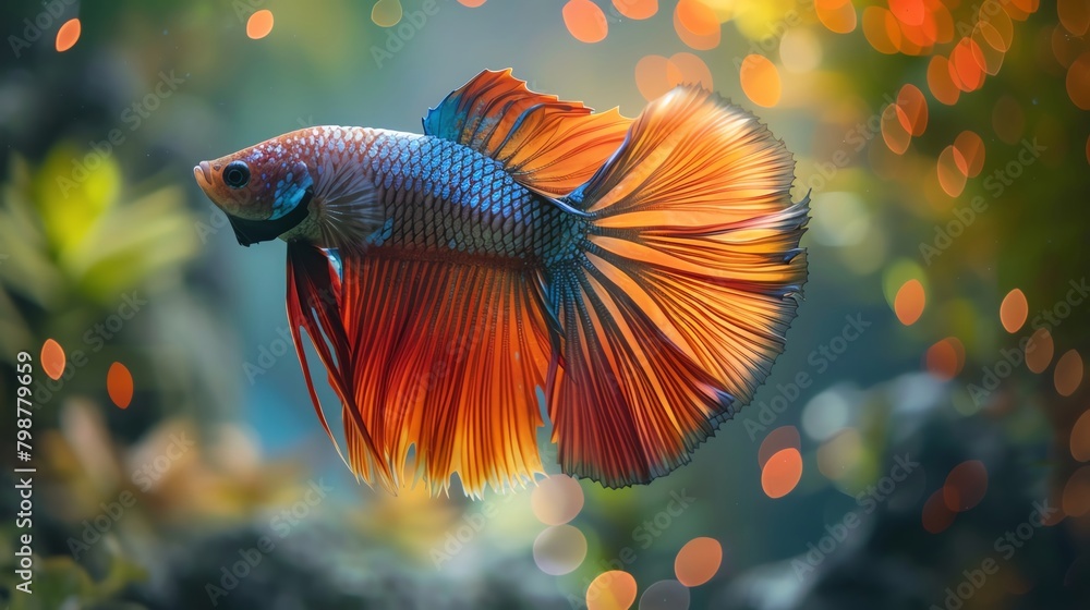 Surreal image of a Betta fish, its long tail and vivid colors enhanced ...
