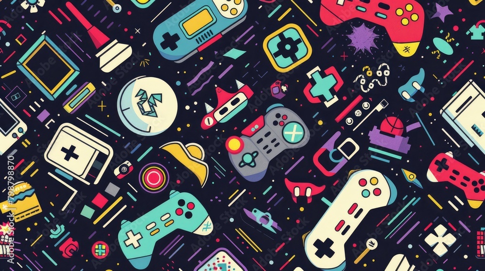 Imagine a seamless pattern background inspired by 90's video game ...