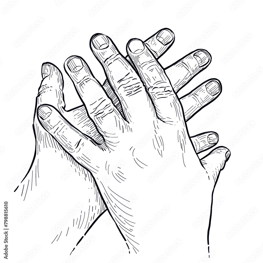 Close-up of open hand over other hand, two hand, hand language, black ...