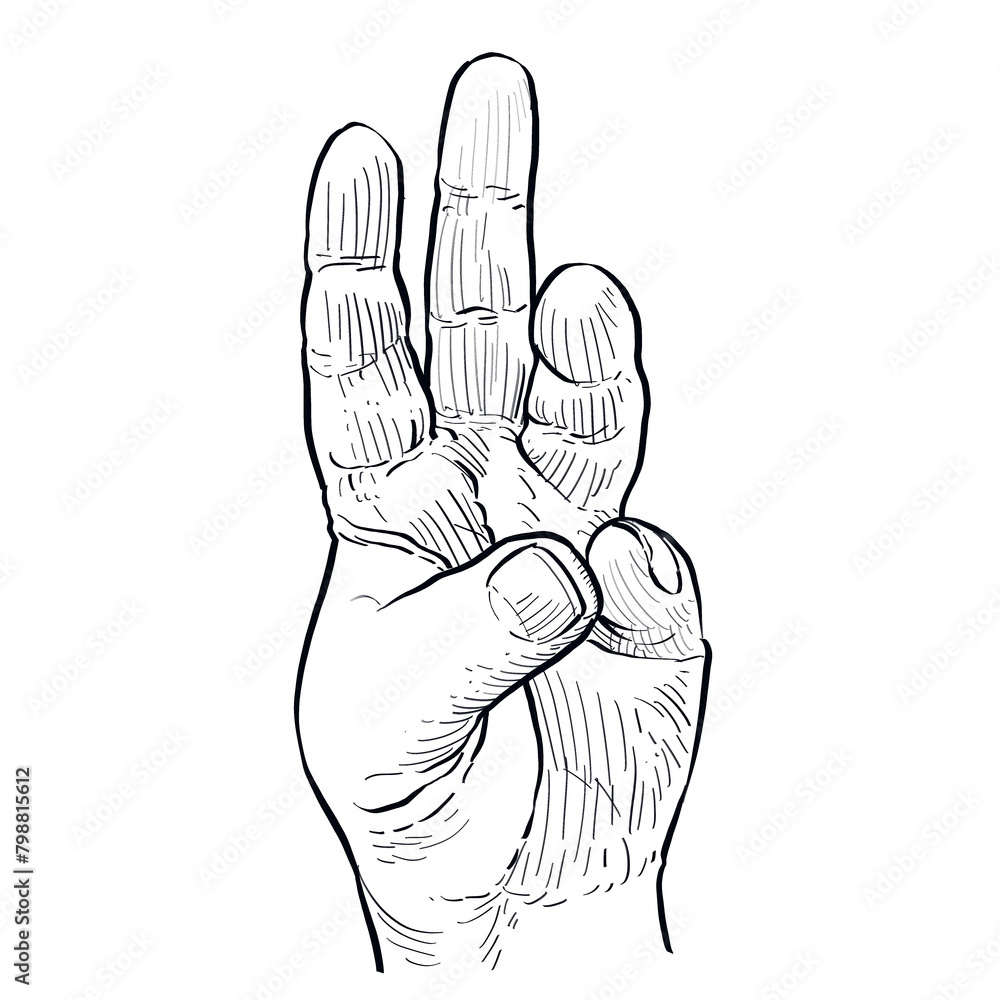 Close-up of thumb and little finger touch each other, hand language ...