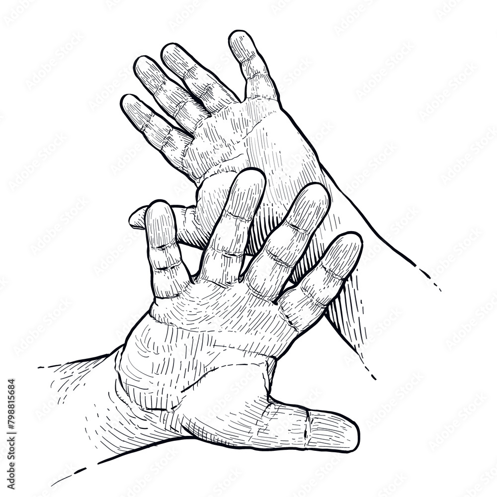 Close-up of two hands, hand language, wait, fear, help, black and white ...