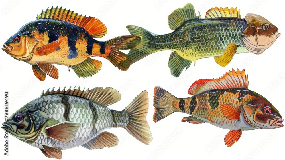 An illustration of different types of fish commonly used in aquaponics ...