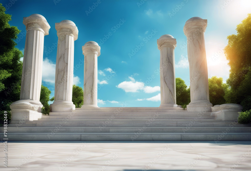 'Sustainability steps pillars marble illustration background blue Three ...