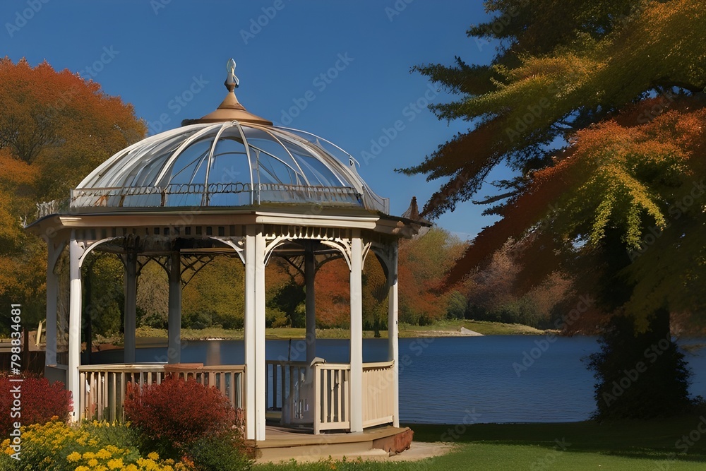 Beautiful circular gazebo created by the landscape architect in the ...