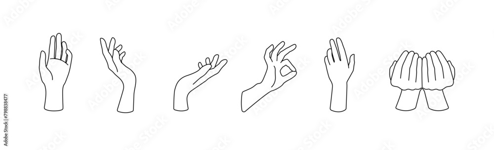 Set of Linear Hands gestures. Gestures Thin Line Icons. Palm gestures ...