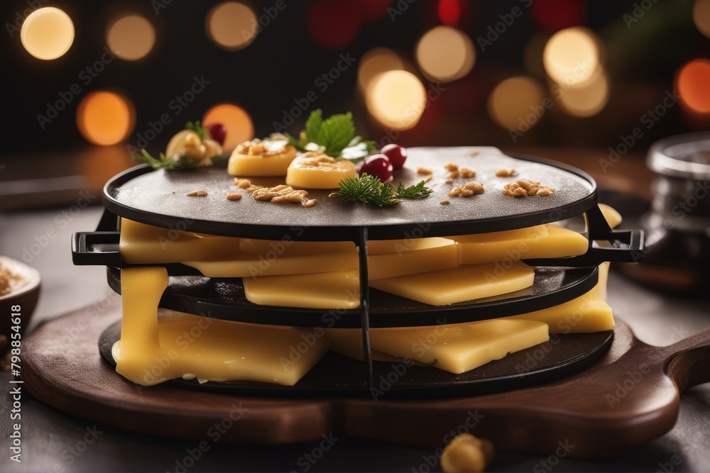 'raclette squeegee cheese molten pork butcher potato pickled ham salami ...