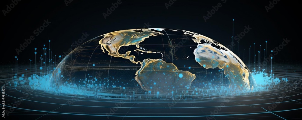 Futuristic 3D model of Earth with data layers showing climate change ...