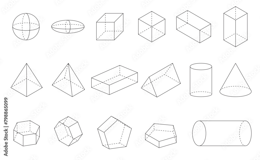 3d Geometric shape lines sphere, ellipsoid, square, rectangle, pyramid ...
