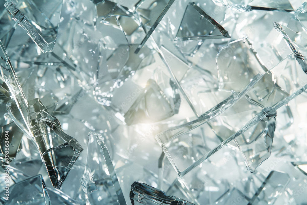 Shattered glass shards, featuring jagged edges and transparent ...