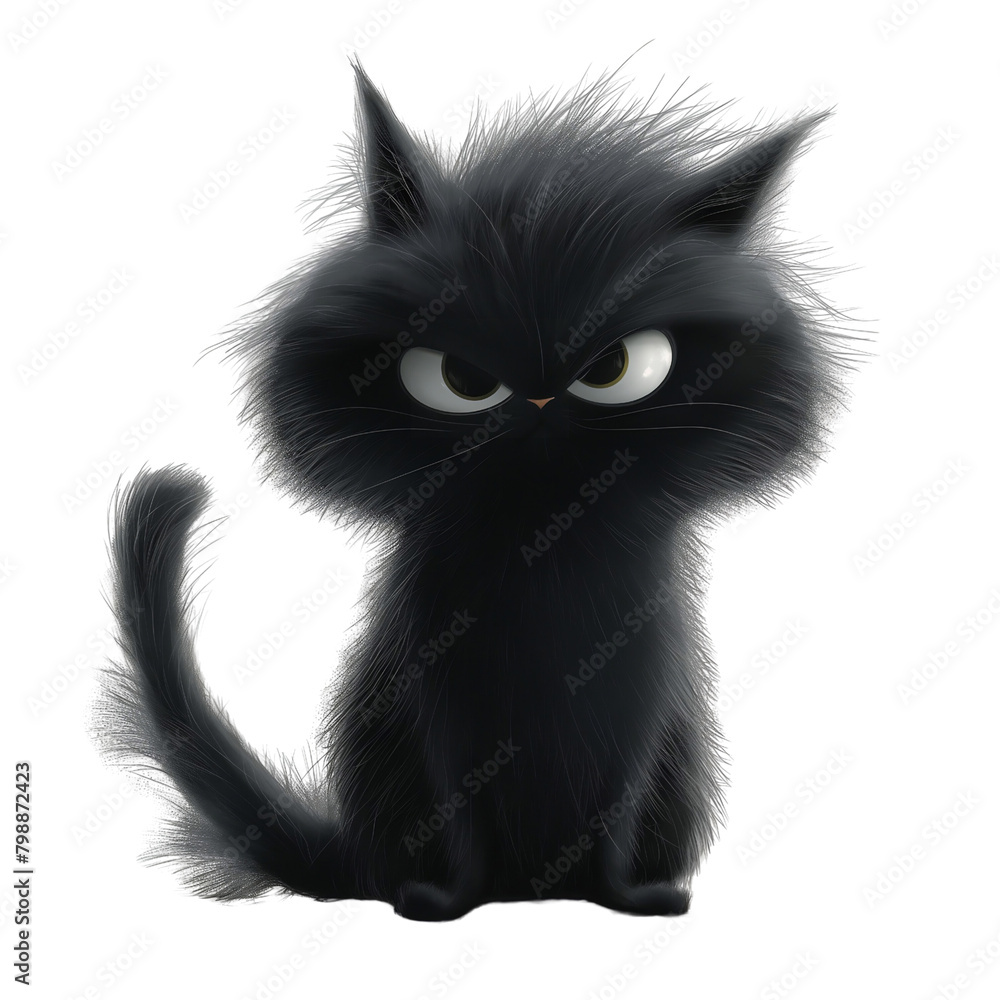 chat noir et blanc ébouriffé, style cartoon, mascotte, énervé, visage ...