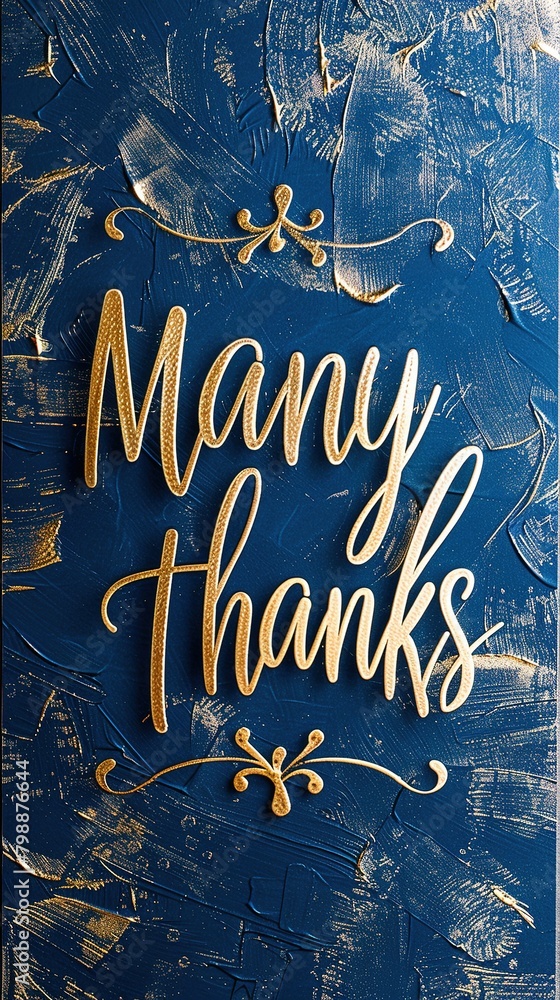 Modern thank you card mockup, The phrase "Many Thanks" in elegant gold ...