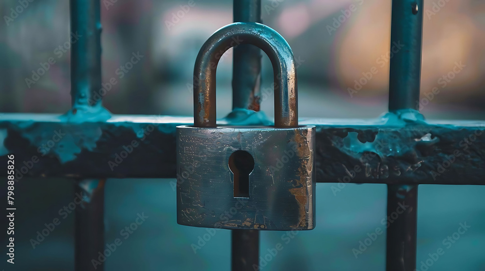 cybersecurity concept a metal lock with a small hole on the left side ...