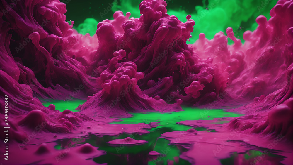 A scene of acidic-colored substances swirling and bubbling in a ...