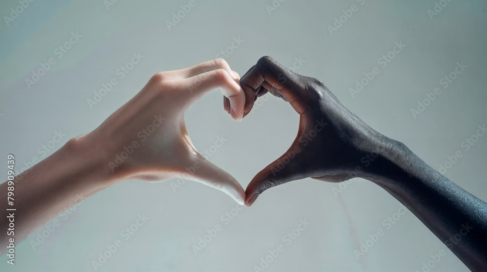 Black and white hands in heart shape, interracial friendship ...