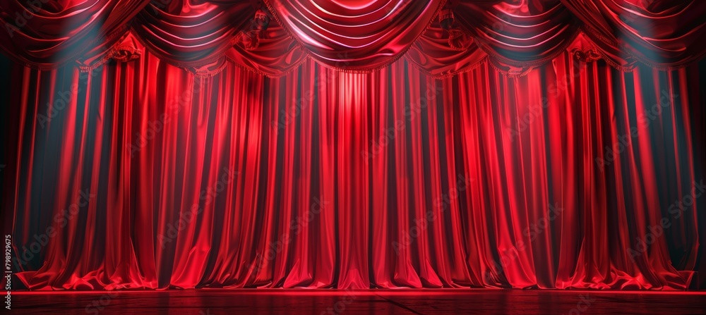 Red stage curtains with black background. Theatrical scene for ...