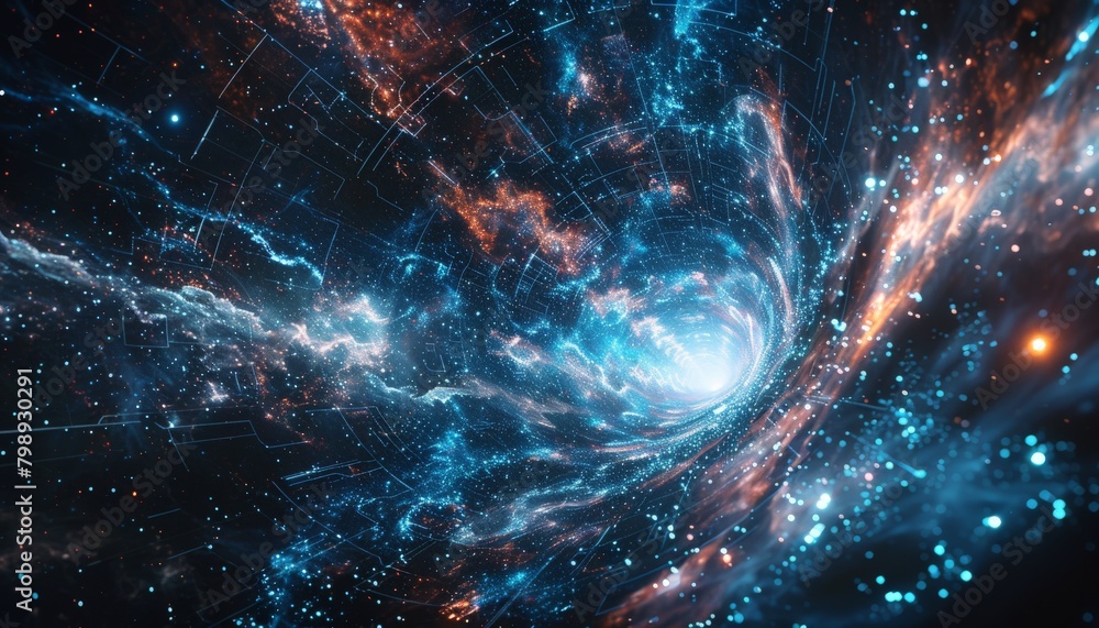 A backdrop resembling a cosmic microwave background radiation map ...
