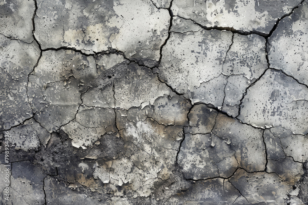 Cracked concrete, featuring fissures and weathered surfaces. Cracked ...