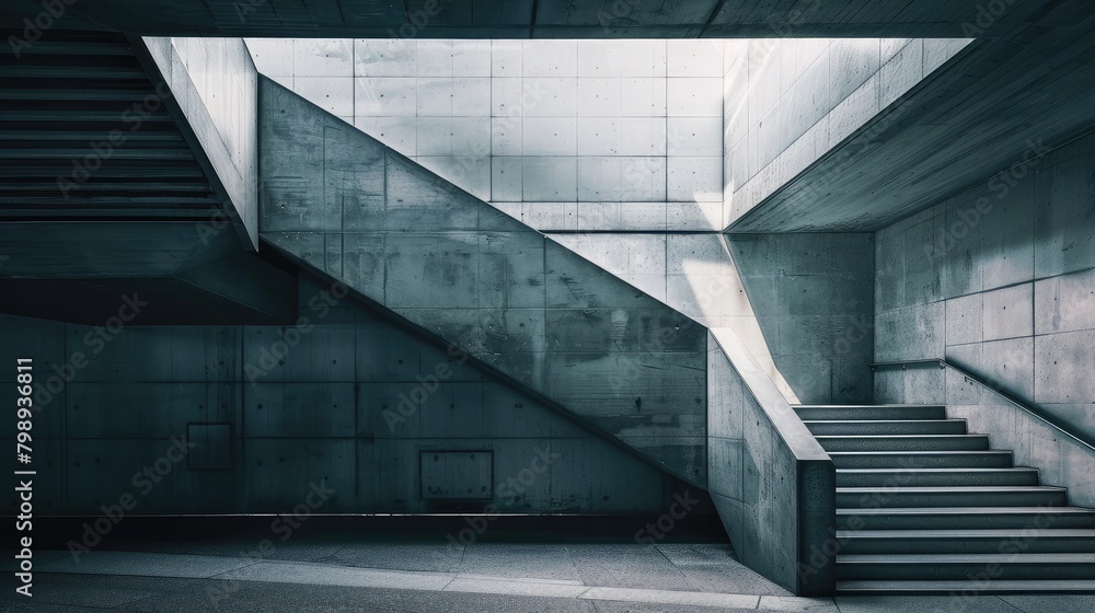 staircase in an urban environment, captured from a dynamic angle ...