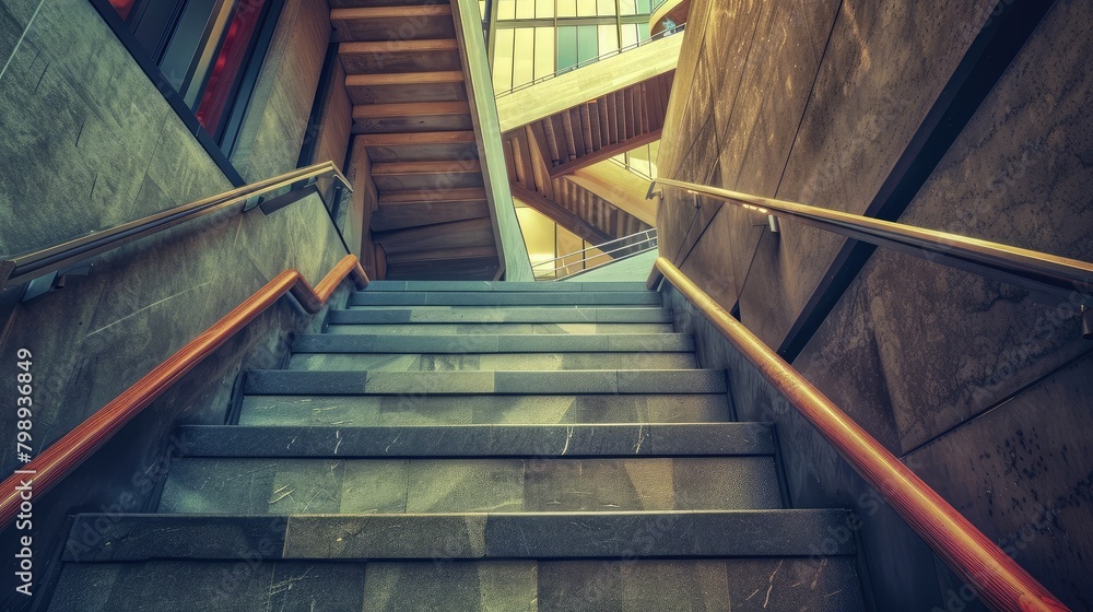 staircase in an urban environment, captured from a dynamic angle ...