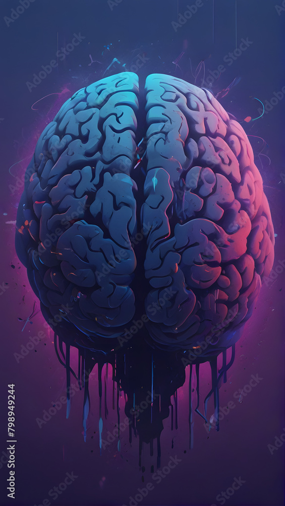 digital artwork of a human brain, illuminated from within, against a ...
