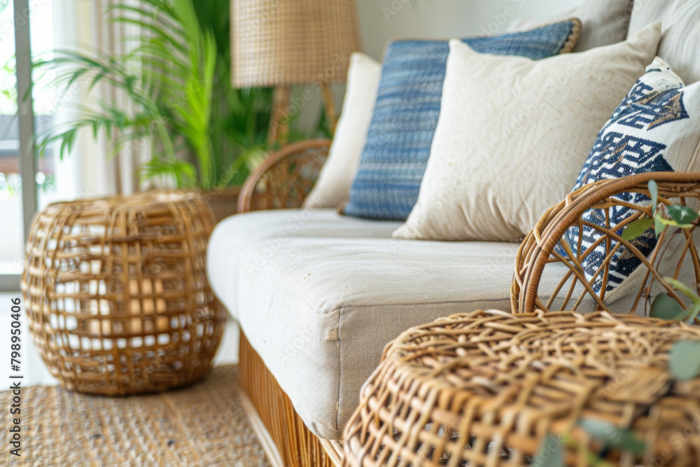 The woven texture of rattan, a natural material on furniture and decor ...