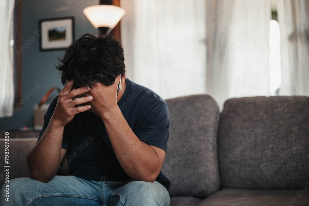 sad serious illness man.depressed emotion panic attacks alone sick ...