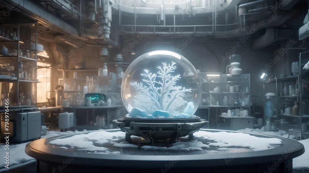 An Ancient Tree of Life, Frozen in a Crystal Orb. Magic Realm. Frozen ...