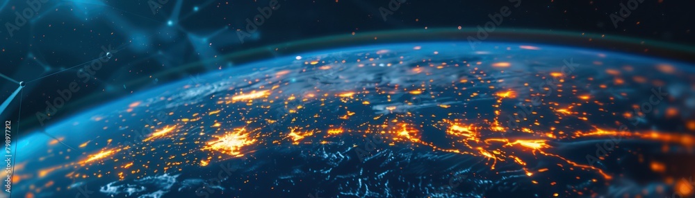 Firewall network map glowing on a monitor, cybersecurity data ...