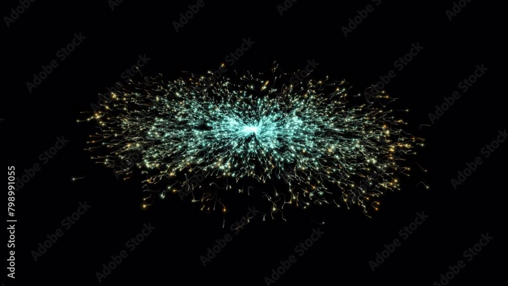 Abstract animated glowing particles, emitting and speading from a ...