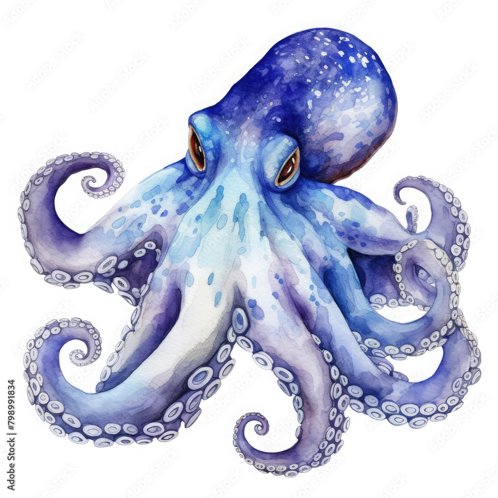 Watercolor Real Underwater Octopus, clipart Illustration, Generative Ai ...