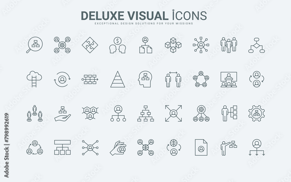 Org chart with director and team of employees, workforce thin black and ...