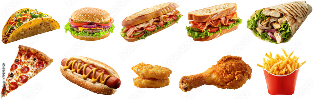 set of fast food, street food and junk food, cut out Stock Photo ...