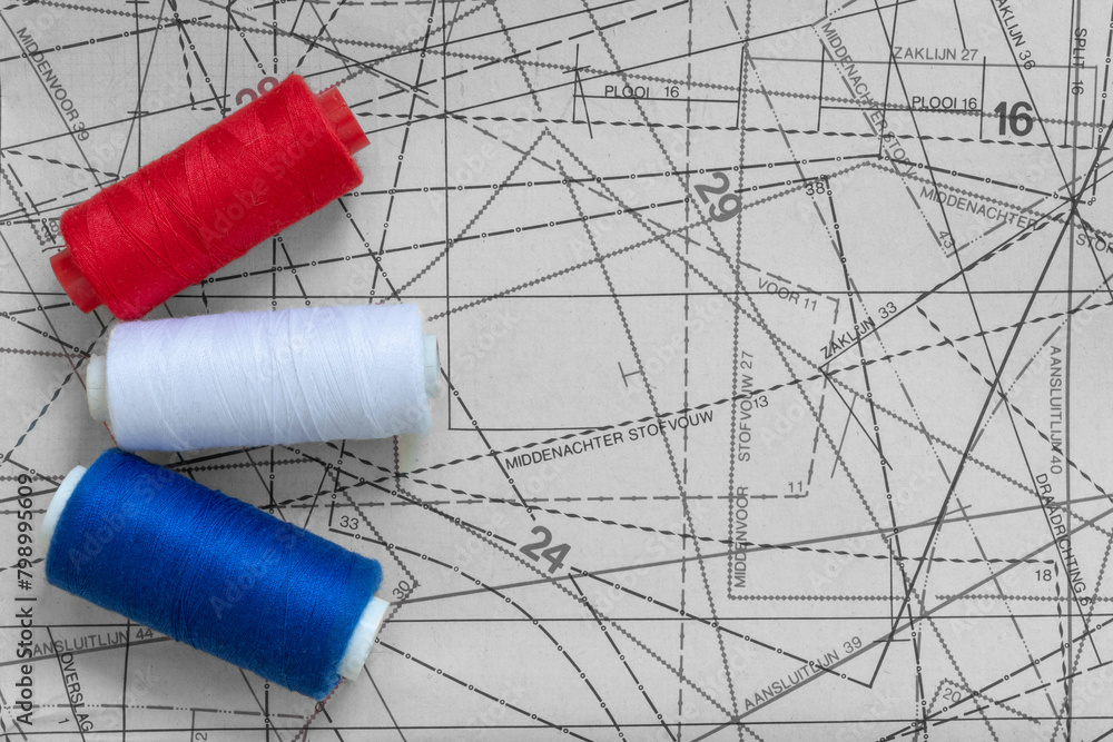 dutch sewing pattern, with red, white, blue sewing threads , the colors ...