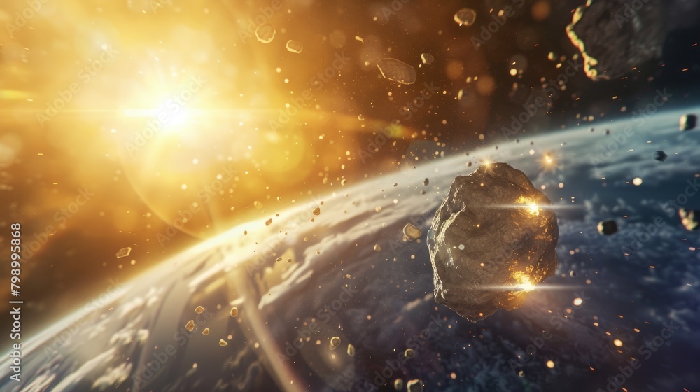 Realistic meteorite images In the middle of a bright sky Sunlight has ...