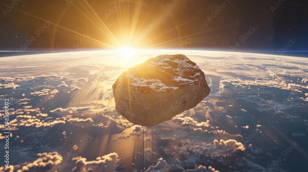 Realistic meteorite images In the middle of a bright sky Sunlight has ...