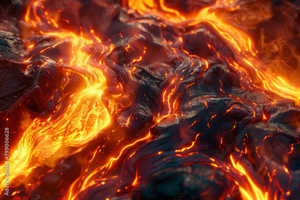 Textured surface of molten lava, featuring glowing orange hues and ...