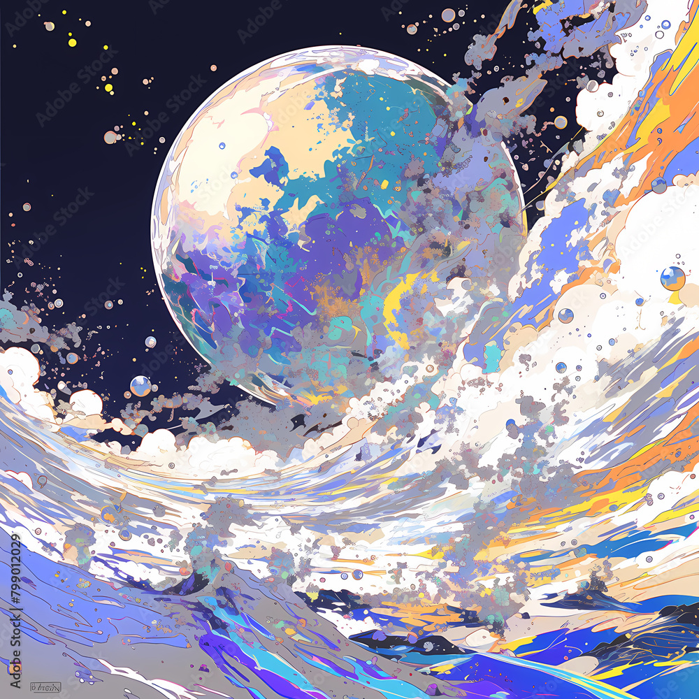 Astronomy Art - Majestic Nebula and Planet Rendered in Full Spectrum ...