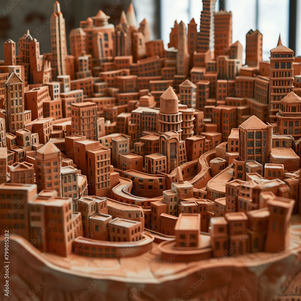 Visualize a citys labyrinthine streets in a clay sculpture ...