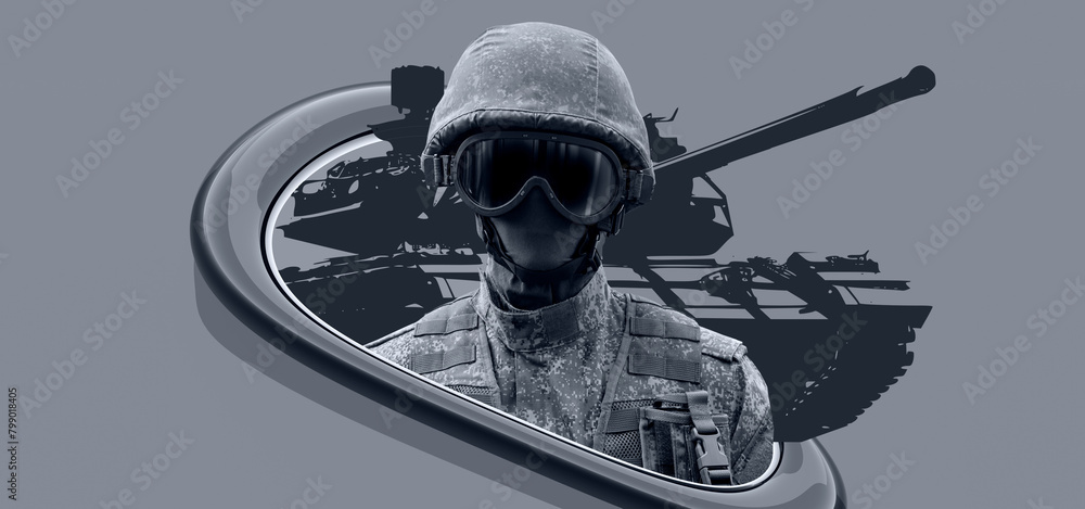 Soldier near tank. Man in military uniform. Soldier in camouflage ...