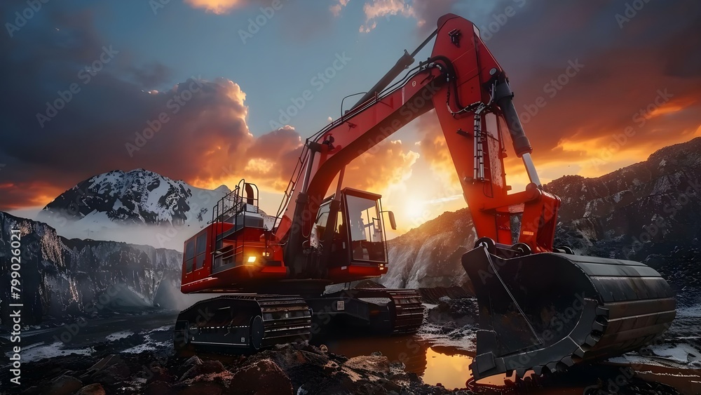 Futuristic Mining Technology: Electric Excavator in Open-Pit Quarry at ...