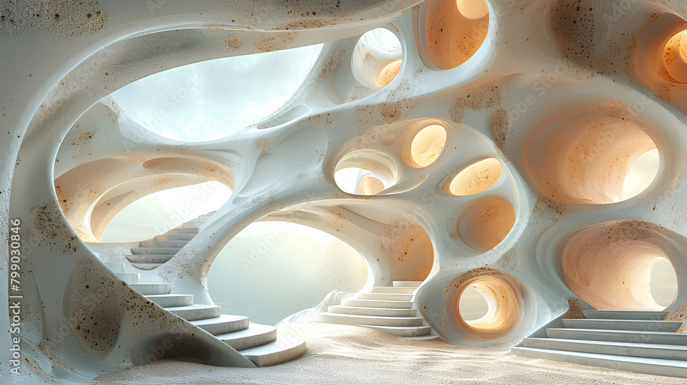 coral-like organic parametric structure interior design, white concrete ...
