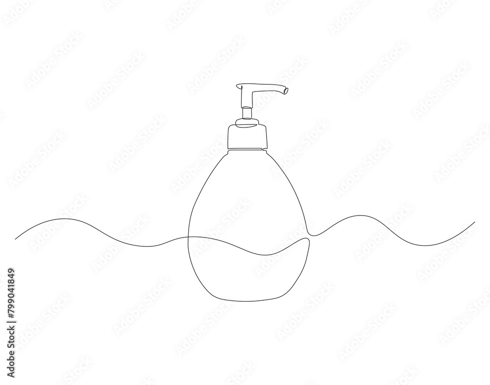 Continuous line drawing of shampoo container bottle. One line of ...