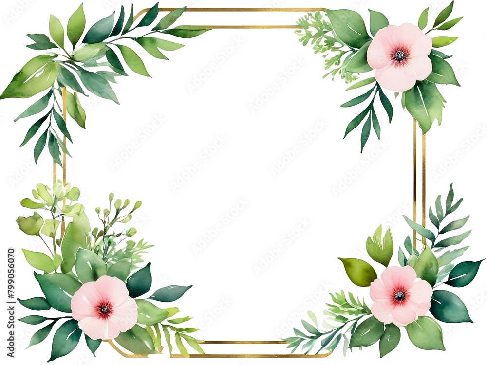 Collection of watercolor green leafy plants, flowers, watercolor light ...