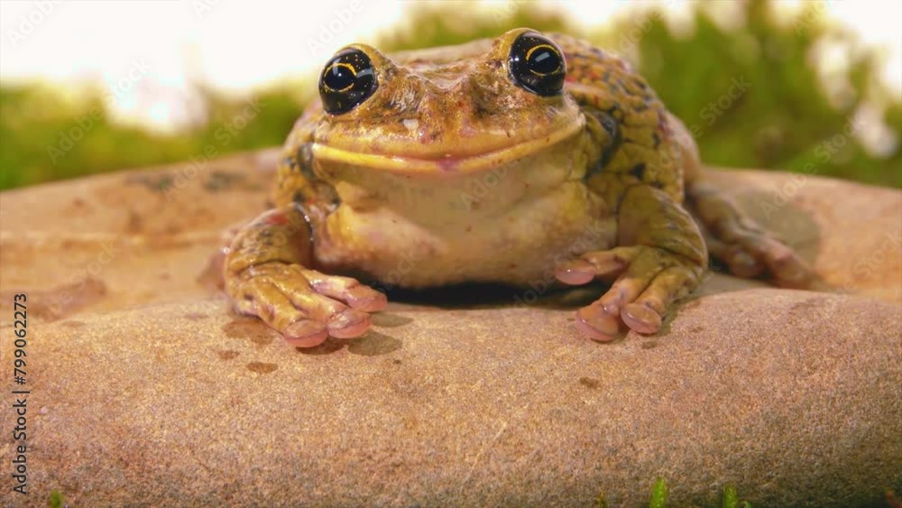 Frog crying. One European frog in water. Pelophylax lessonae calling ...